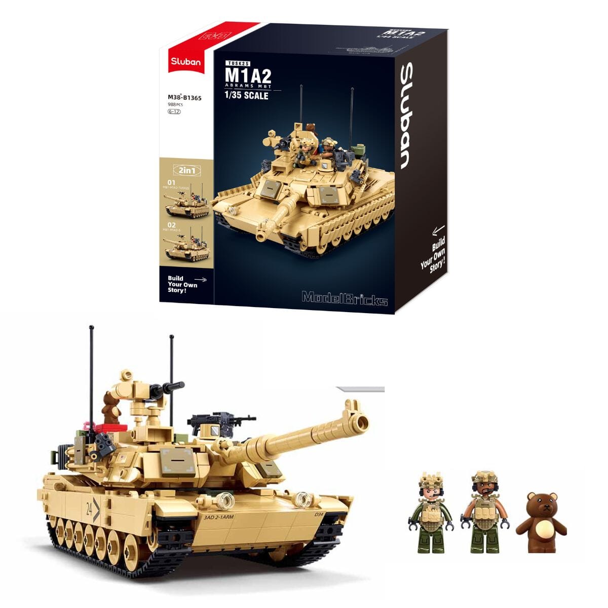 M1A2 Abrams (TUSK 2) brick tank model - Sluban M38-B1365 - 988 bricks ...