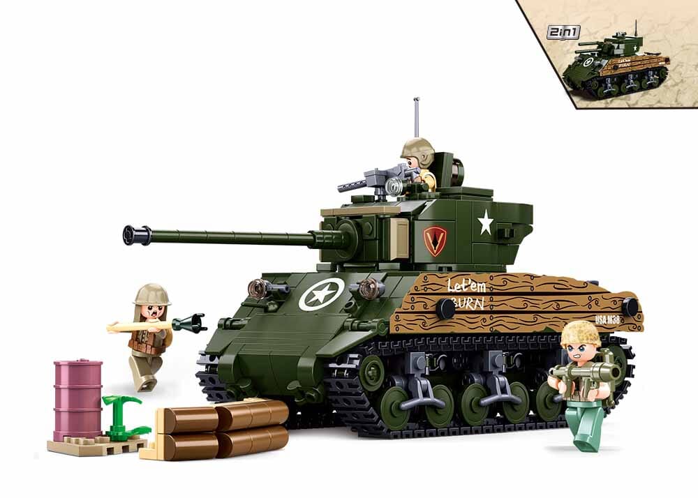 Sherman M4A3 (76W) brick tank model - Sluban M38-B1110 - 715 bricks ...